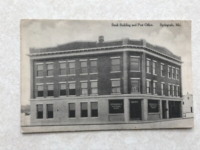 F2339 Postcard Bank Building Post Office Springvale ME Maine | eBay