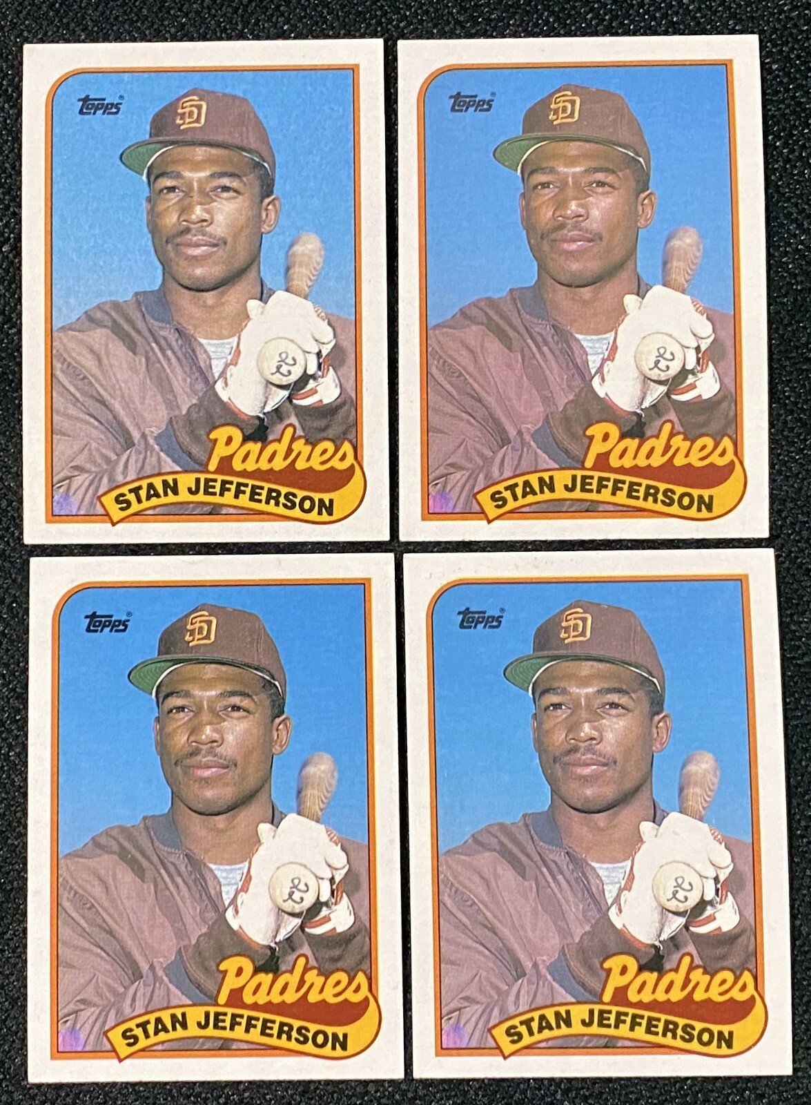 1989 TOPPS STAN JEFFERSON 4 CARD ERROR LOT PINK PURBLE PRINT IN CORNER ...