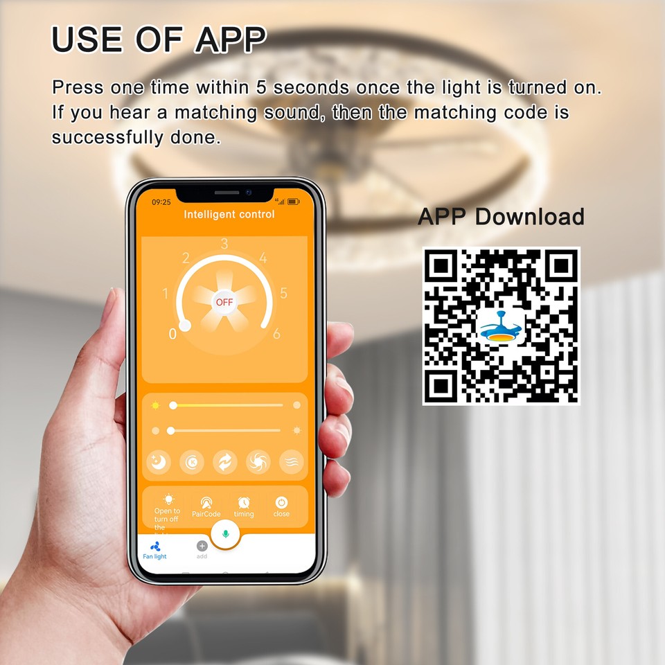 20" Modern Fan Lights Flush Mount LED Ceiling Light kit With Remote APP ...