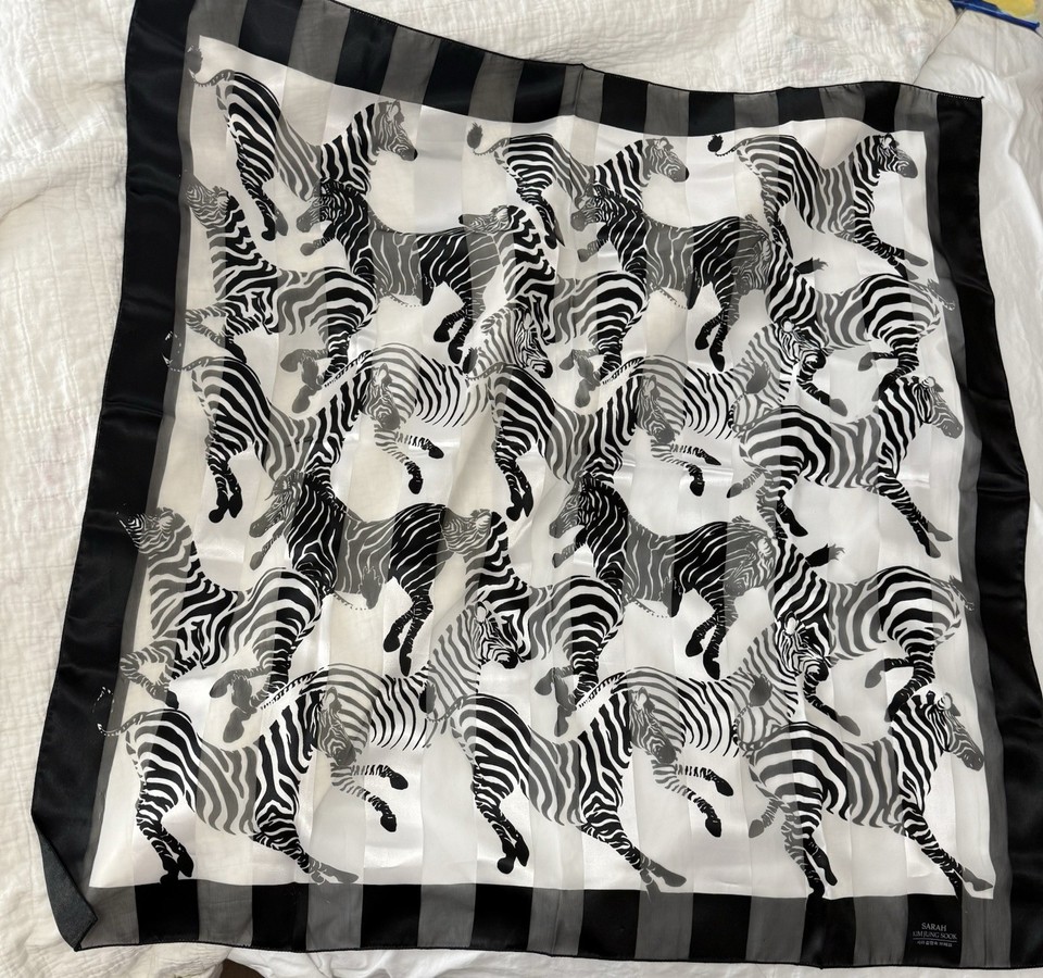 Zebra Print Silk Scarf Wrap Kim Jung Sook 40"x 39" | eBay