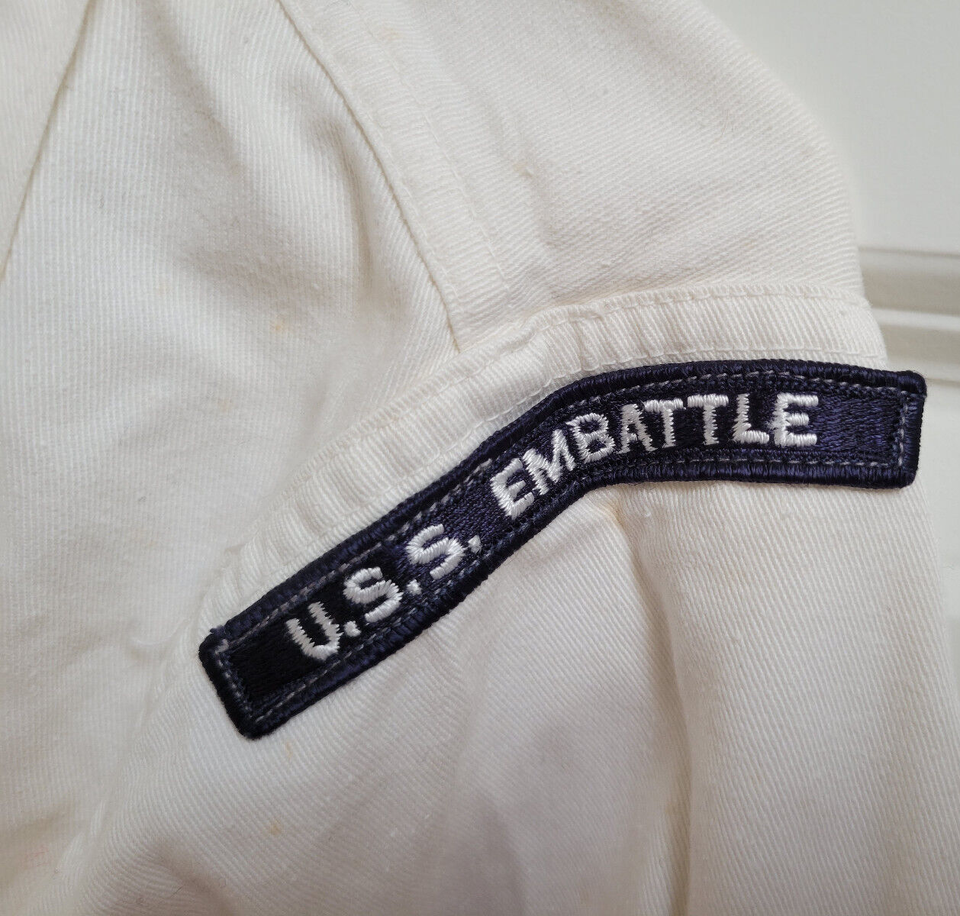 Vintage US NAVY Military Sailor White Long Sleeve Uniform Shirt USS ...