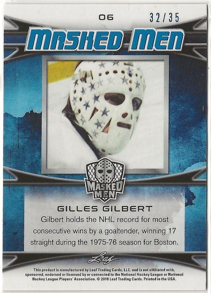 2017-18 Leaf Masked Men Prismatic Blue #6 Gilles Gilbert 32/35 Boston ...