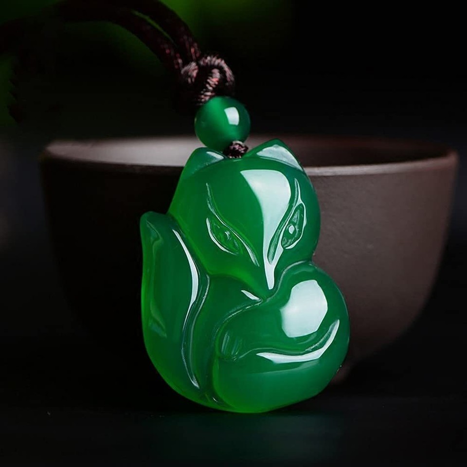 Jade Pendant Natural Green Jade Fox Pendant Necklace Charm Jewelry ...