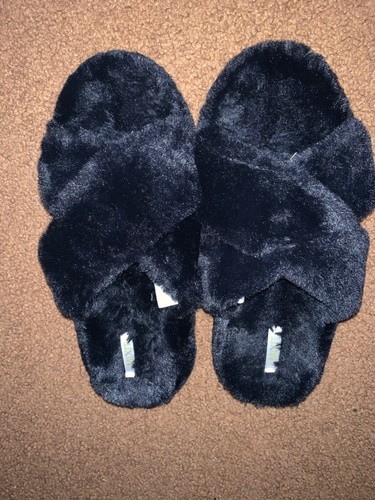 Mixit Women Slipper Black Slip On Faux Fur Lined Faux Leather medium ...