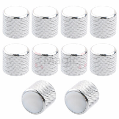 10x Guitar Bass Metal Control knob White Shell inlay volume tone knobs ...