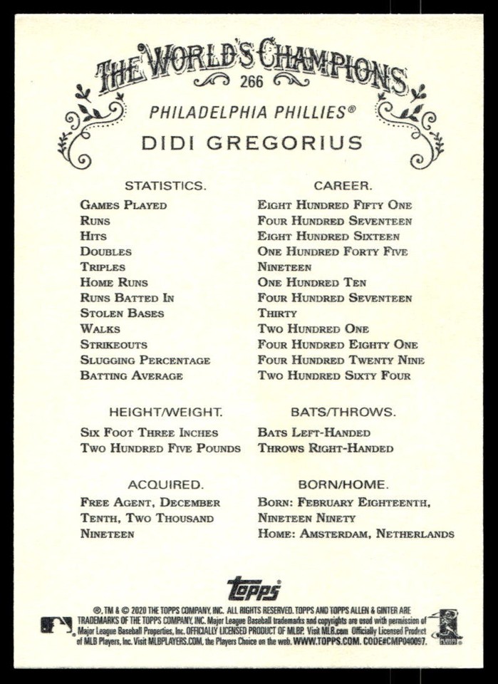 Didi Gregorius 2020 Topps Allen & Ginter #266 Phillies Baseball Card | eBay