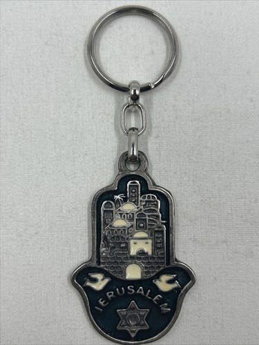 Vintage Hamsa Jerusalem Keychain Traveler's Prayer Silvertone Metal ...