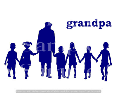 Blue Grandpa & Kids Birthday ~ Edible 2D Fondant Cake Cupcake Topper ...