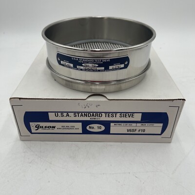 Gilson 6" Stainless Standard Test Sieve; #10 V6SF #10; 2mm .0787 inch ...