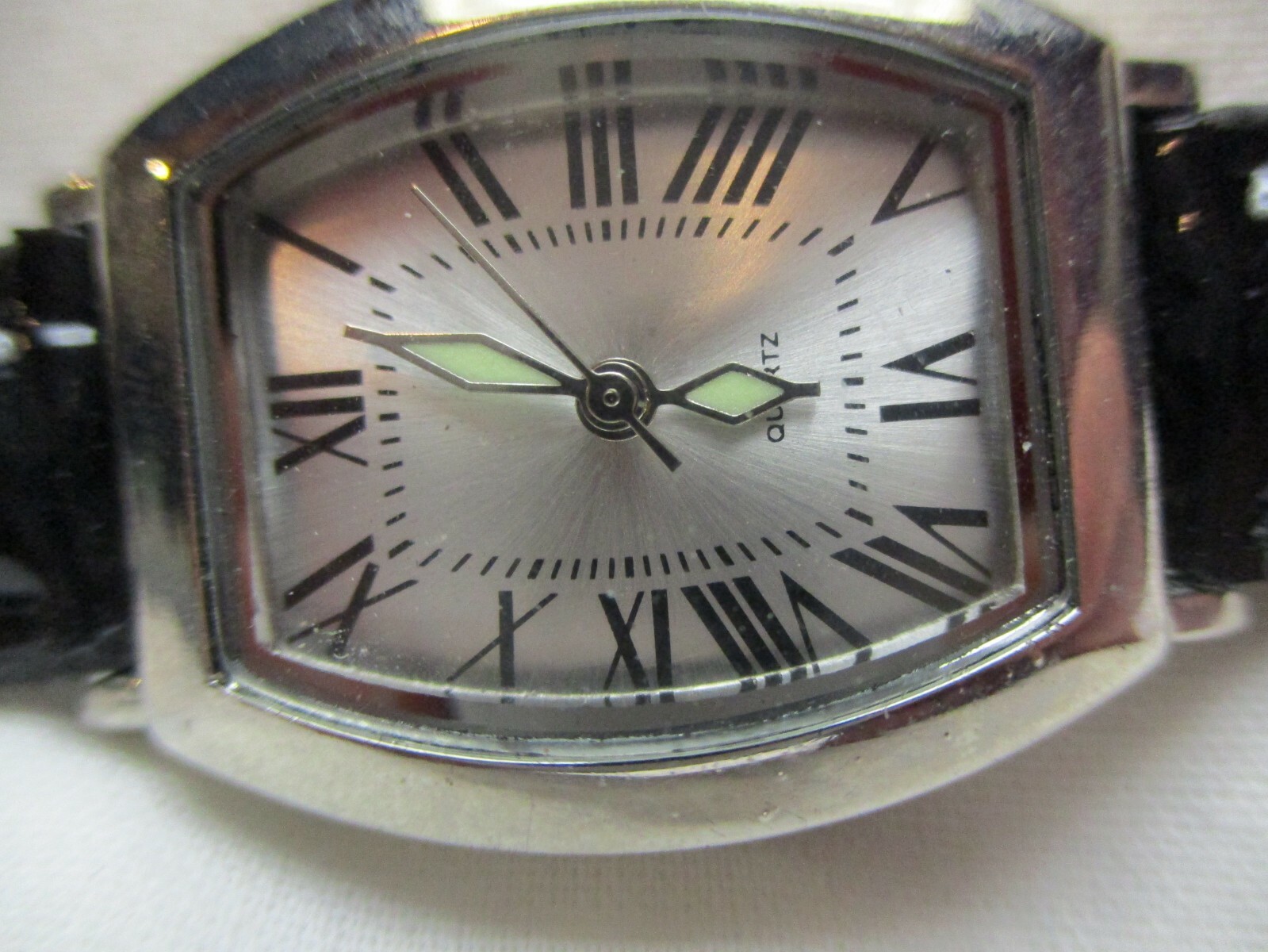 Roman Numerals Watch Silver Toned Rectangular Face Black Band | eBay