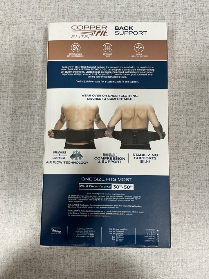 Copper Fit Elite Back Support AirFlow Back Brace Adjustable ONE SIZE ...