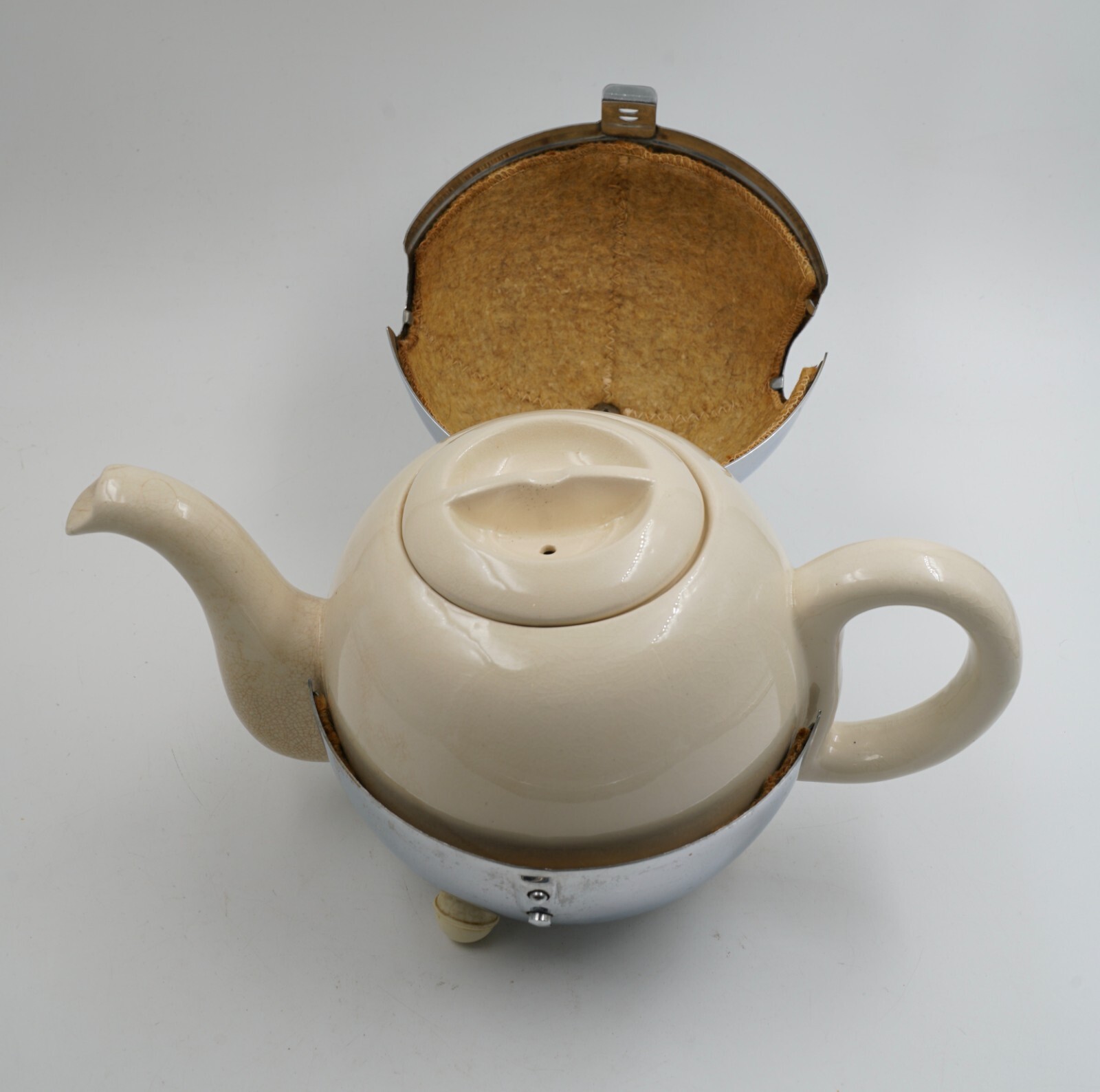 Vintage Earthenware Teapot Chrome Casing Fabric Insulation Heatmaster ...