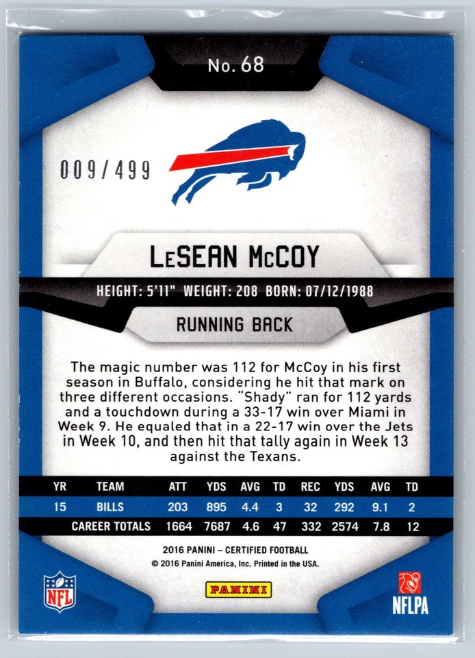 2016 Panini Certified #68 LeSean McCoy Mirror #/499 | eBay