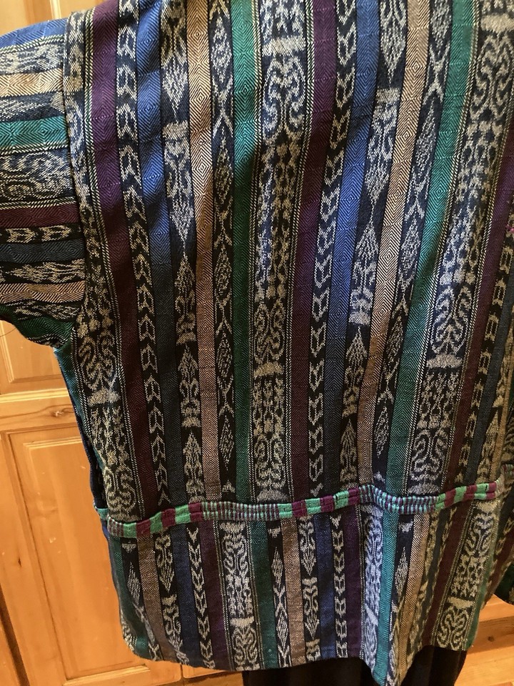 Vintage Art to Wear Guatemala Jacket/Shirt Boho Handwoven Cobalt Ikat ...
