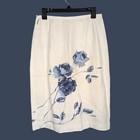 RICKIE FREEMAN for Teri Jon Linen Floral Lined Pencil Skirt Ivory Blue ...