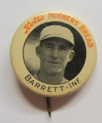 1922-23 Kolb's Mothers' Bread Baseball Pin PB 4 Bill Barrett Reading ...