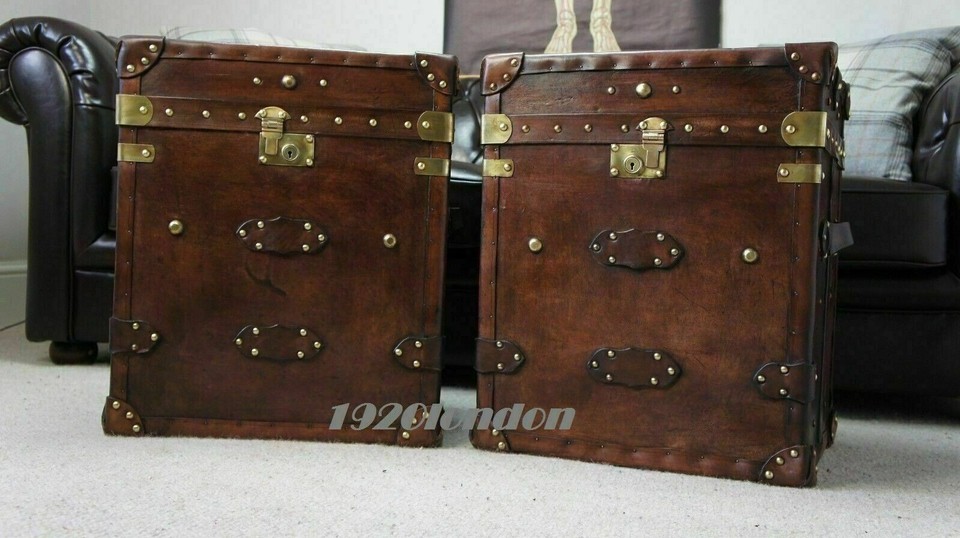 Antique English Trunk Leather Antique Inspired Side Table Trunks ...