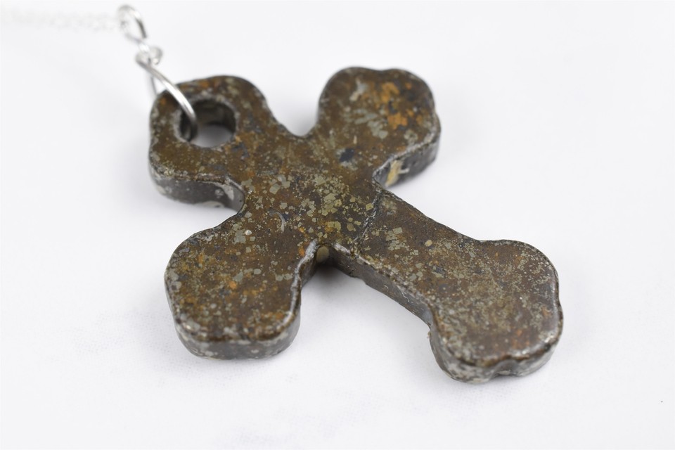 Natural Pyrite Cross Pendant Sterling Silver 18-in Chain Vintage ...