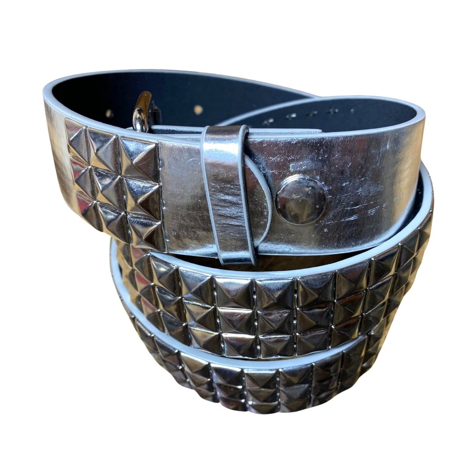 UNISEX Men/Women 2/3-Row Metal Pyramid Studded Belt Checker Punk Rock ...