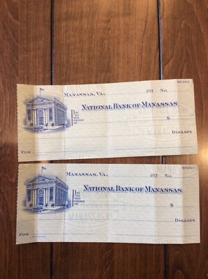 National Bank Of Manassas, VA 2 Blank Checks 1920s | eBay