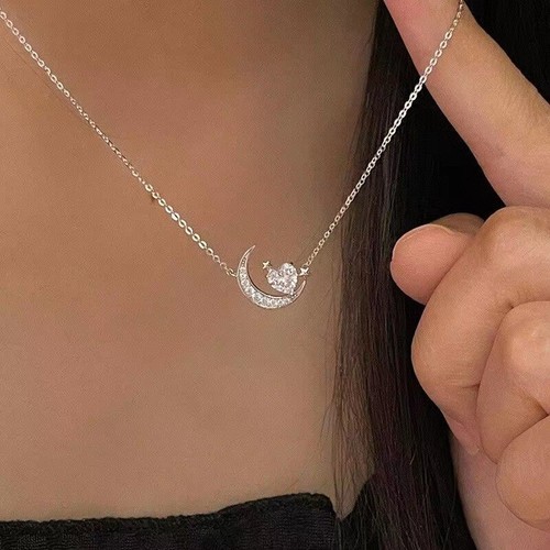 Exquisite Silver Color Star Moon Necklace For Women Heart Zircon ...