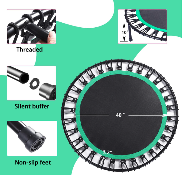 Rebounder Mini Trampoline 40inch Bungee Exercise Polypropylene Round ...