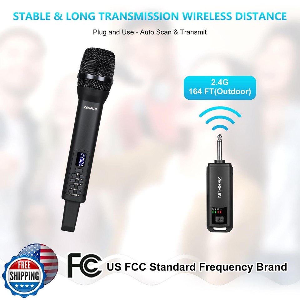 ZERFUN Rechargeable Wireless Microphone, Pro Handheld Cordless Mic ...