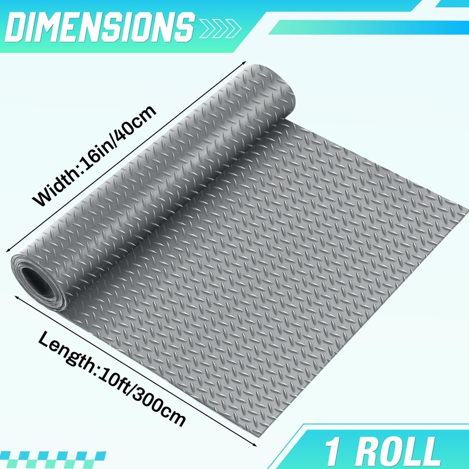 16 in x 10 ft Rubber Diamond Plate Rolls Garage Floor Mat for Under Car ...