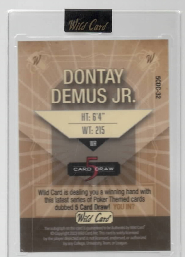 2023 Wild Card 5 Card Draw #5CDC-32 Dontay Demius Jr. Purple Auto #/4 ...