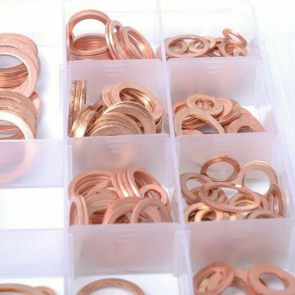 200PCS Solid Copper Crush Washer Gasket Set Flat O-Ring Seal Assortment ...