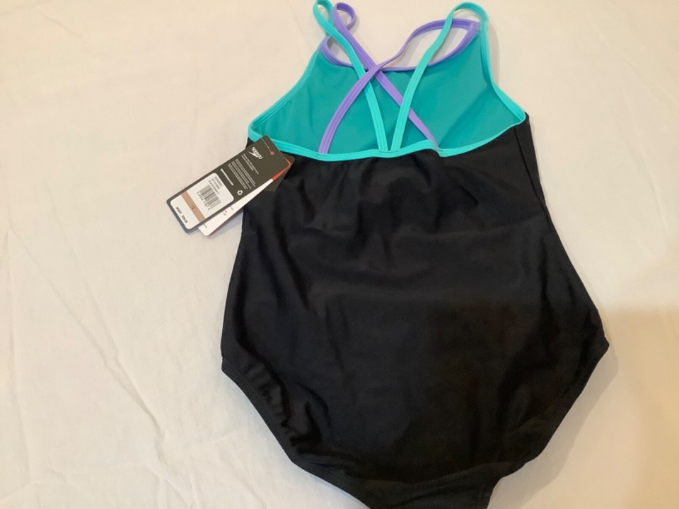 Speedo Girl's Swimsuit One Piece Solid Cross Back Multi Straps, 12 | eBay
