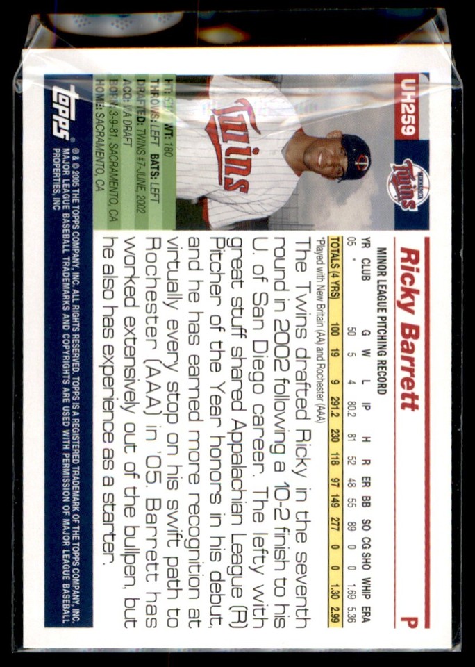 2005 TOPPS RICKY BARRETT RC MINNESOTA TWINS #UH259 | eBay