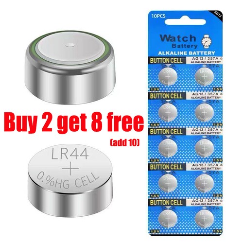 10 x LR44 batteries Alkaline Coin Cell Button AG13 L1154 Sr44 Rw82 1.5v ...