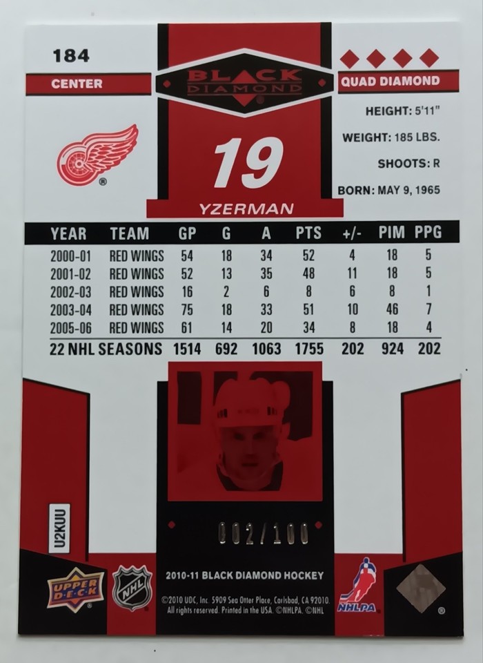 2010-11 Black Diamond Ruby Steve Yzerman /100 Detroit Red Wings | eBay