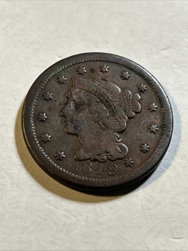1849 Braided Hair Large One Cent Coin F Fine Condition Nice Coin See ...