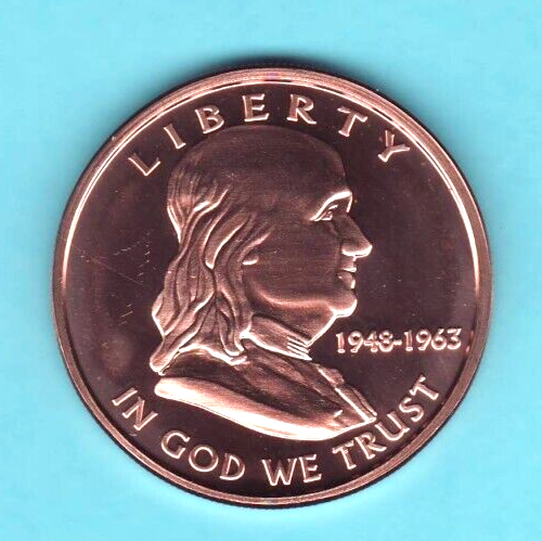 BEN FRANKLIN 1948-1964 Half Dollar Design 1 oz. Copper Round Coin PRE-C ...