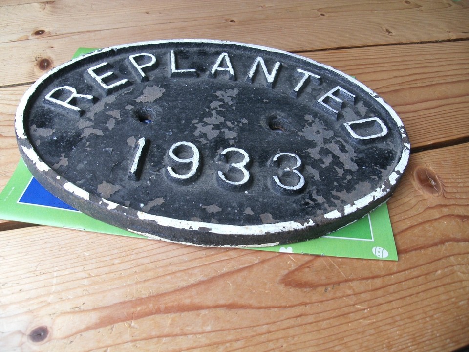 VINTAGE CAST IRON SIGN "REPLANTED 1933"-ORIGINAL. | eBay UK