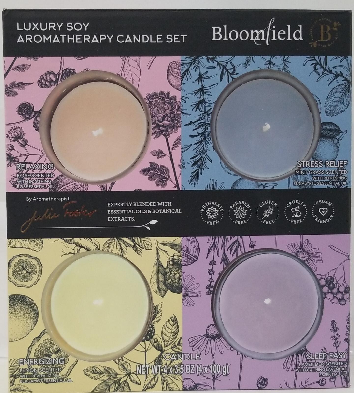 Bloomfield 4-Piece Luxury Soy Aromatherapy Candle Set, 4 x 3.5oz | eBay