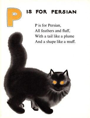 Vintage Black Persian Cat Print ABC Letter P Alphabet Print Wall Art ...
