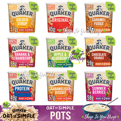 QUAKER OAT SO SIMPLE POTS Porridge Oats Breakfast Assorted Flavours ...