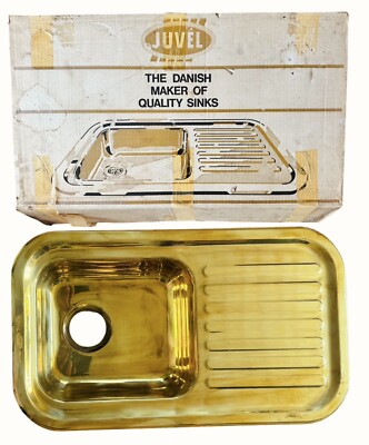 NOS Vintage Juvél Danish Brass Drainboard Drop In Bar Sink 16 x 29 ...