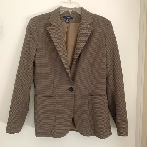 Chaps Women's Sz 6 Houndstooth Blazer Suit Coat One-Button Beige Brown ...