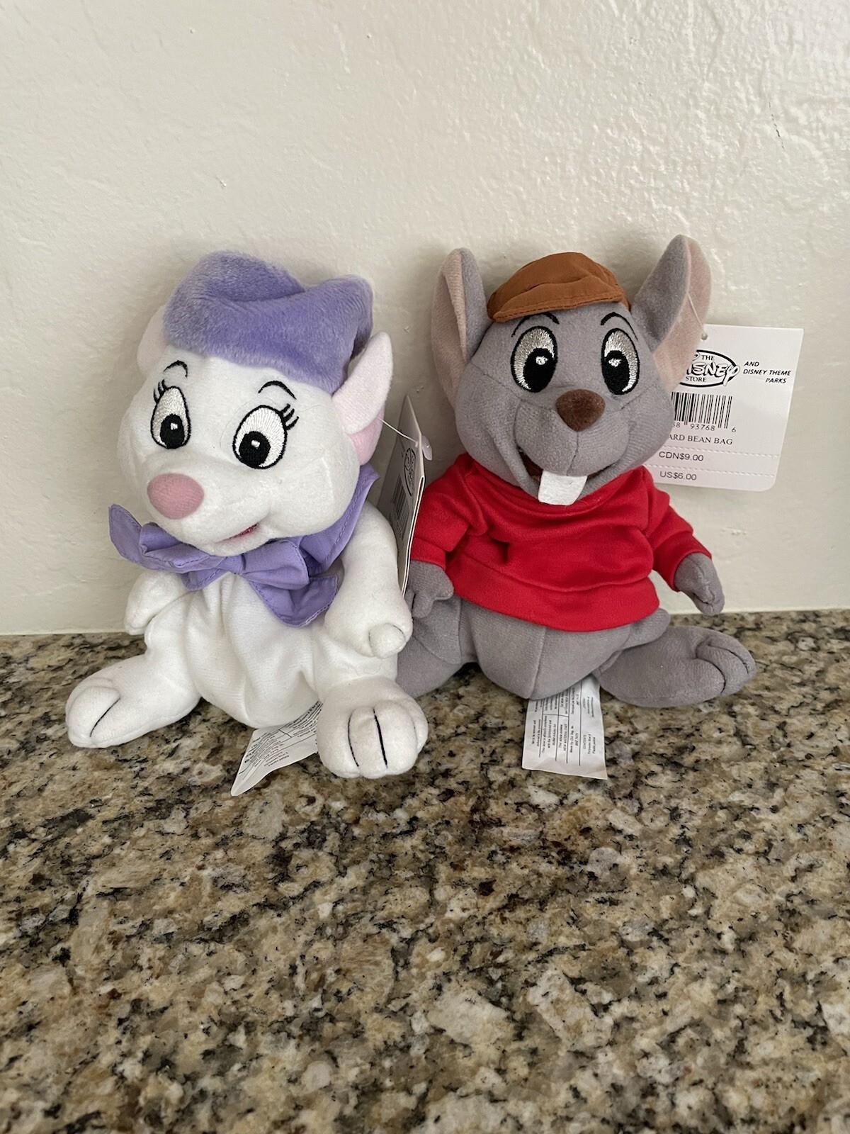 Bernard & Bianca The Rescuers The Disney Store Bean Bag Stuffed Plush w ...
