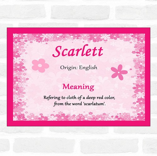 Scarlett Name Meaning Pink Certificate | eBay