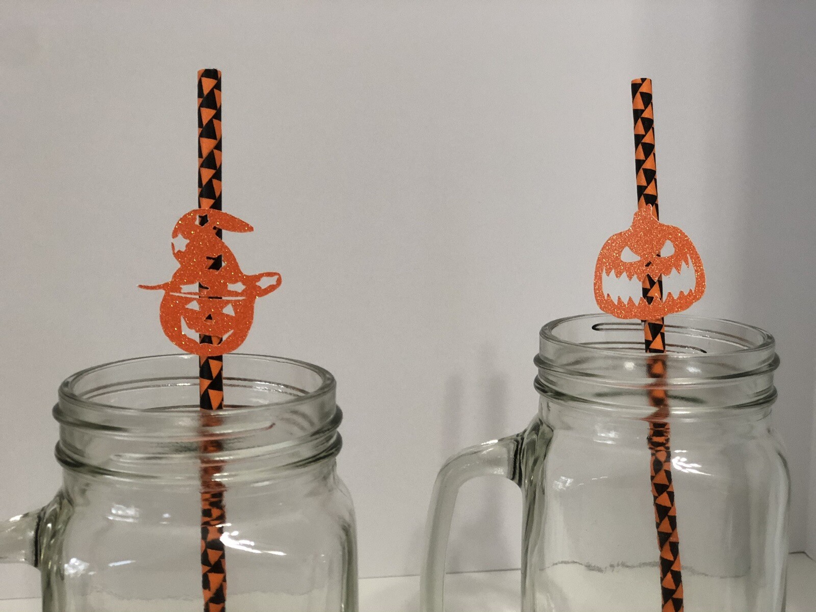 24 Paper Straws Halloween Party Glitter Orange Skull Birthday Black ...