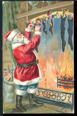 1902 Christmas Santa Fireplace Stockings Embossed Vintage Postcard | eBay