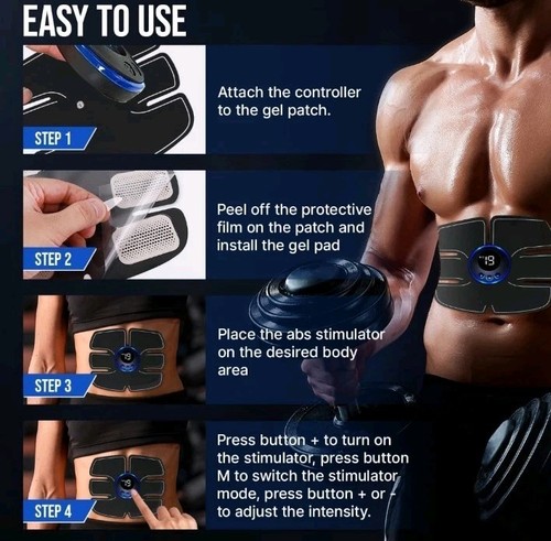 Rechargeable Abs Stimulator Muscle Toner Equipment EMS Men Women 10Pcs ...