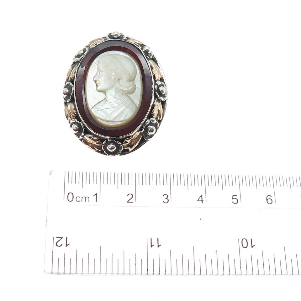 925 Sterling Silver Gold Antique Real MOP & Carnelian Lady Cameo Pin ...