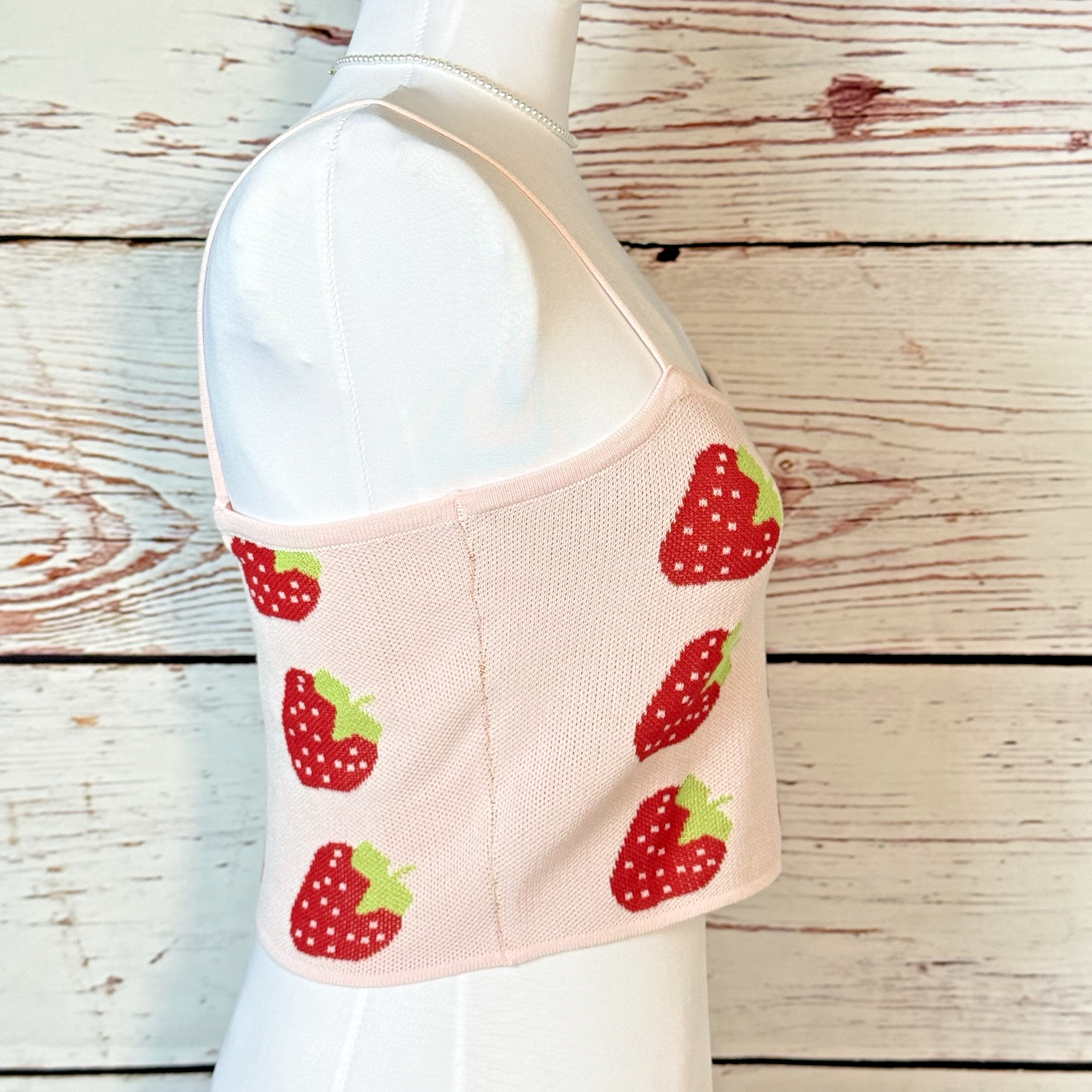 Strawberry Cami Crop Tank Top Sz Small Knit Pink Y2K Kidcore Fruit ...