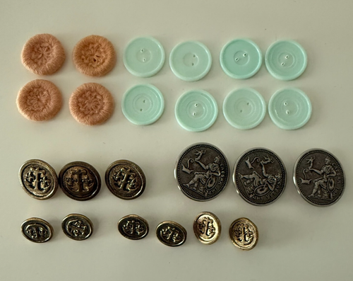 Lot of 22 Vtg Buttons: Swirl Rim Anchor & Fleur de Lis, Caesar Imp, and ...